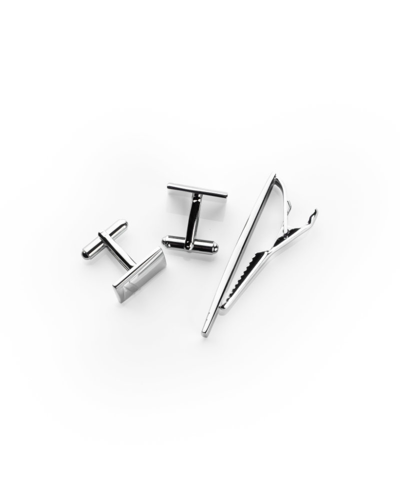 Silver Tie Pin & Cufflink Set Rhodium Plated Sterling